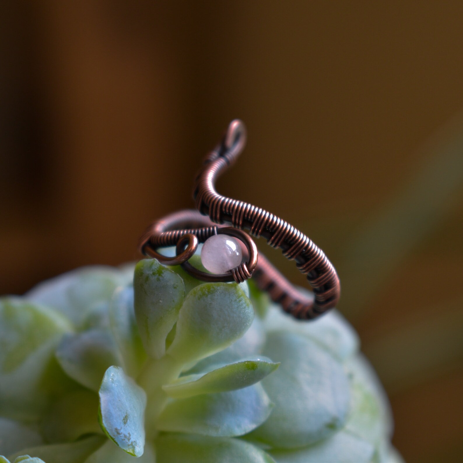 Rose Quartz Ring, Snake Ring, Copper Ring, Elven Jewelry, Witchy Ring ...