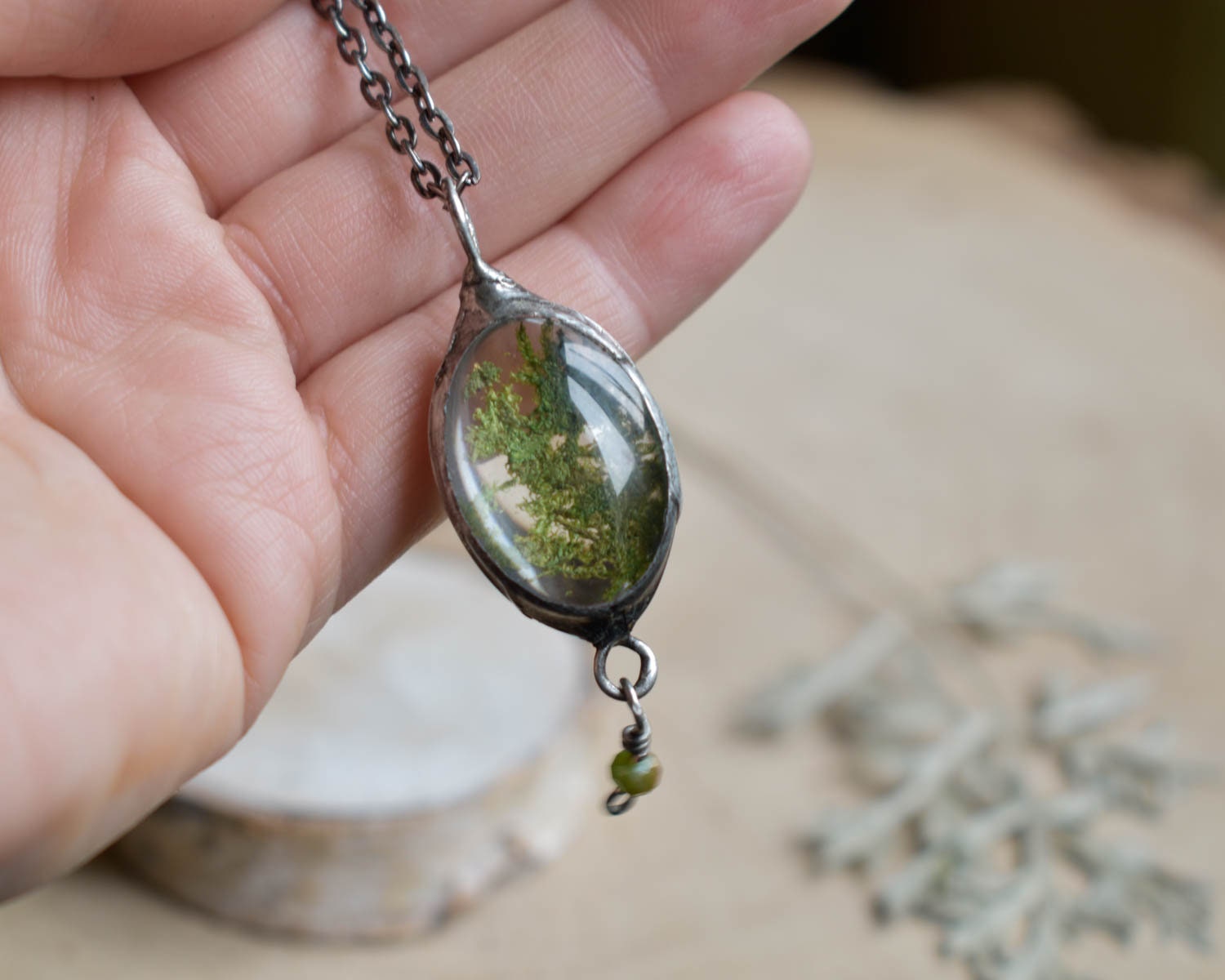 Real Moss Necklace, Real Moss Pendant, Preserved Flowers, Botanical ...
