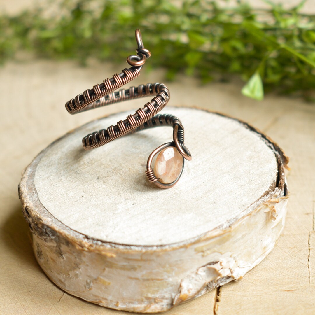 Sunstone Copper Ring, Adjustable Witchy Ring, Art Nouveau Jewelry ...