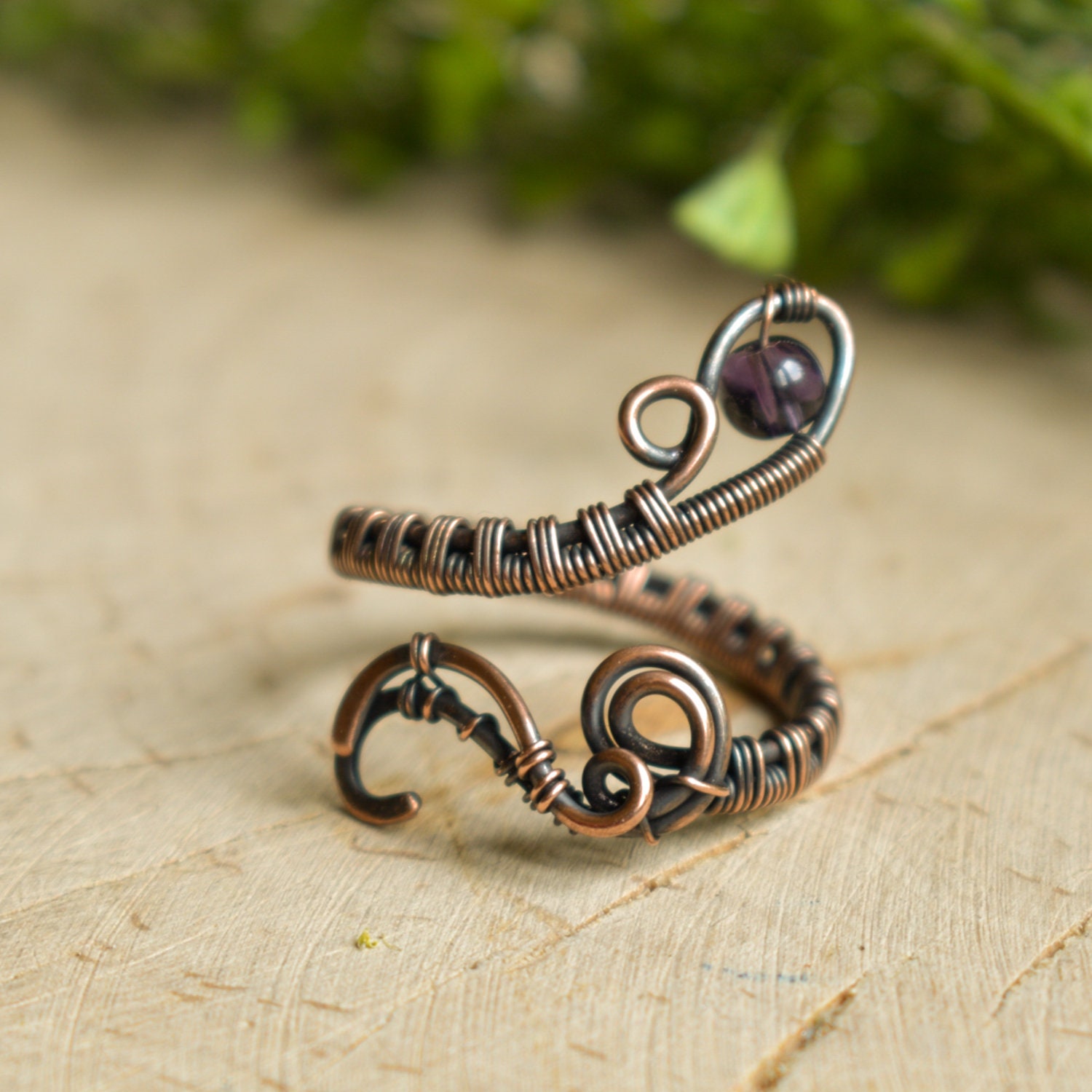 Purple Ring Snake Ring Copper Ring Elven Jewelry Witchy | Etsy