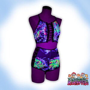 UV Reactive Lace-up Halter Crop Top: Oil Slick Blacklight Rave Wear - Etsy