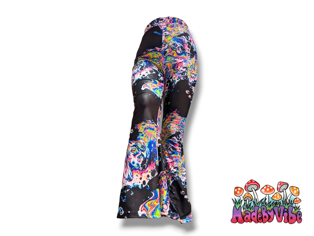 Oil Slick Bell Bottoms | Rave Festival Flare Pants | Blacklight Glow UV ...