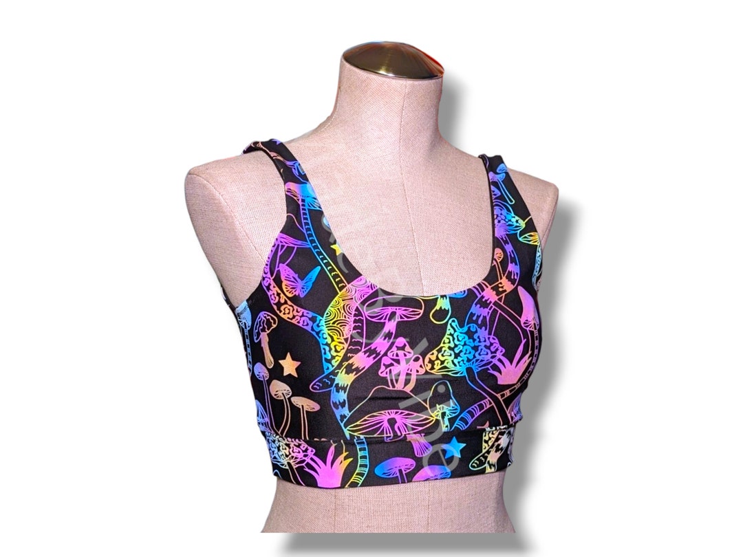 Reflective Mushroom Swim Top Sports Bra Crop Top Rave Dance Festival ...