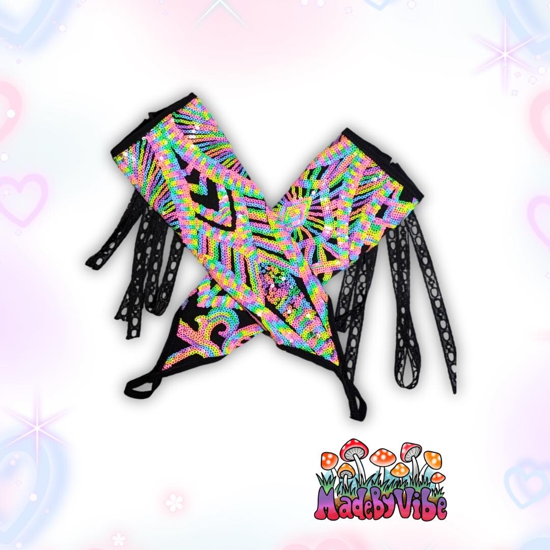 Nostalgic Neon Arm Sleeves | Rave Festival Fairy Cuffs | Blacklight ...