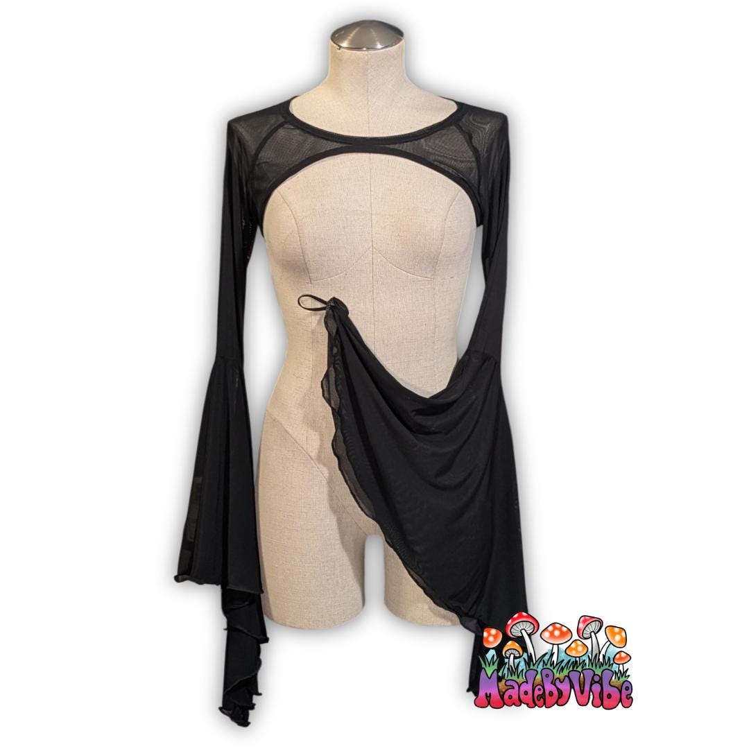 Mesh Rave Shrug With Dramatic Bell Flare Sleeves | Festival Crop Top ...
