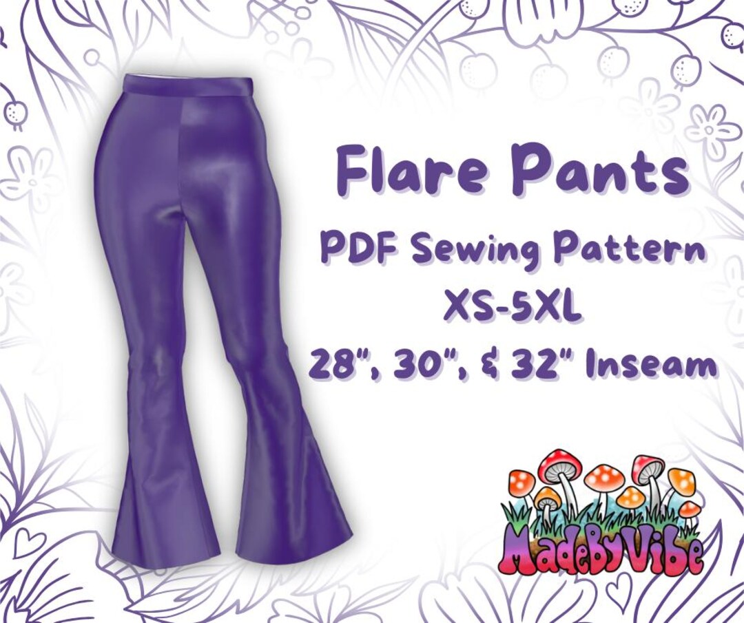 Flare Pants PDF Sewing Pattern | XS-5XL Available in 3 Inseam Lengths ...
