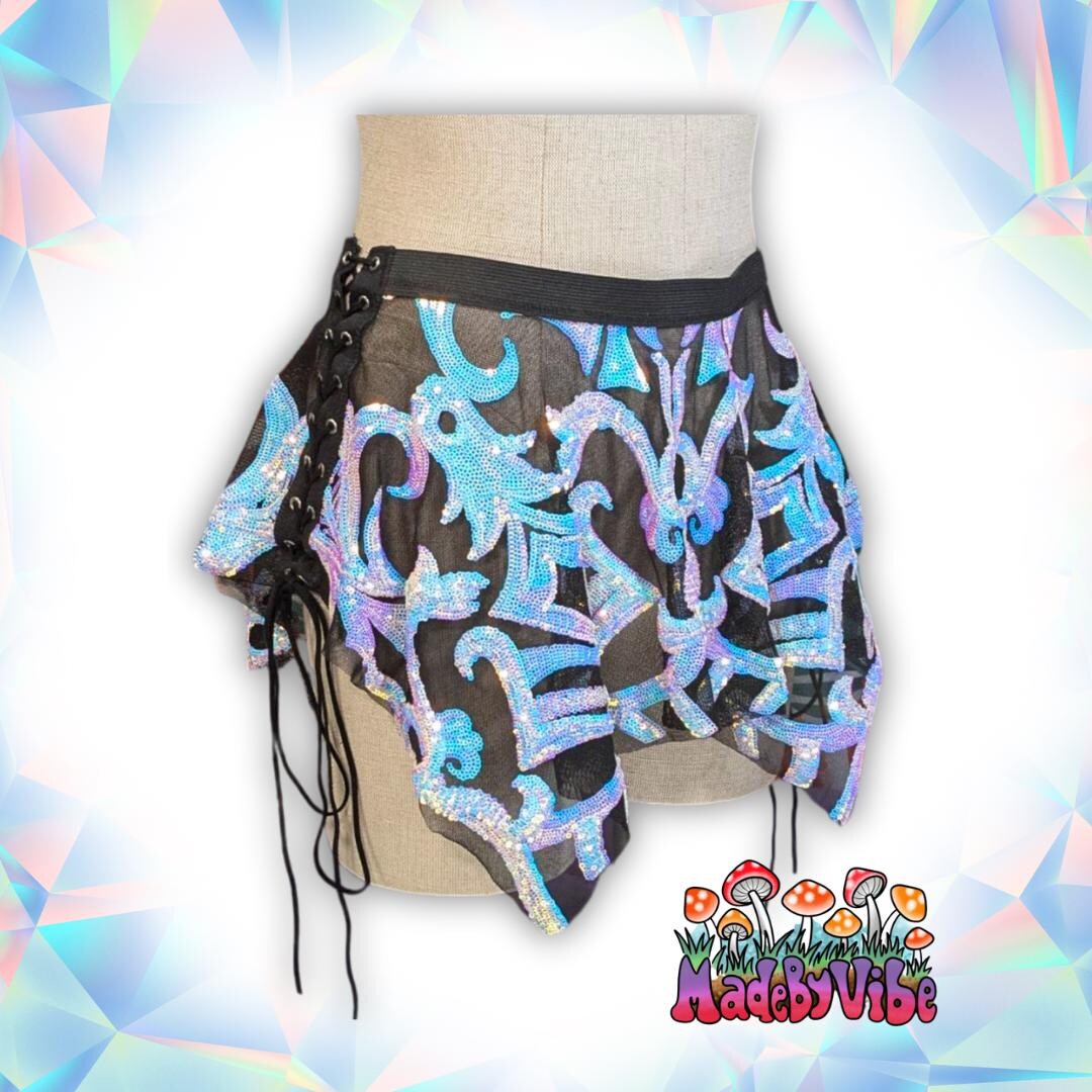Opal Treasure Sequin Mini Pixie Skirt With Lace up Sides - Made to ...