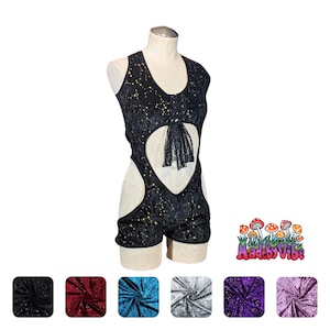 Constellation Velvet Cut Out Playsuit Bodysuit Romper Rave Festival ...