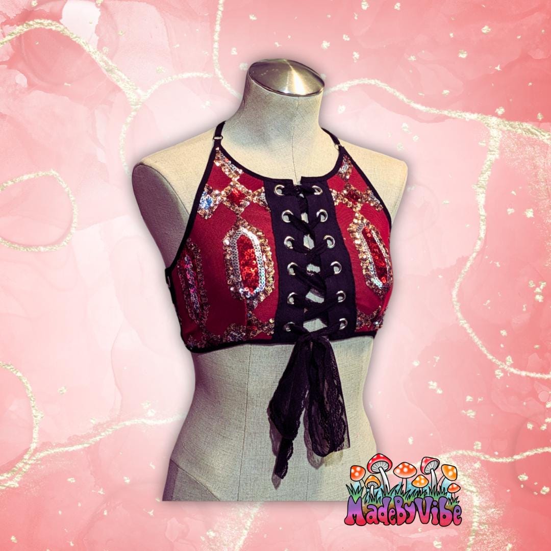Royal Ruby Sequin Lace-up Crop Top - Festival Rave Wear - Etsy