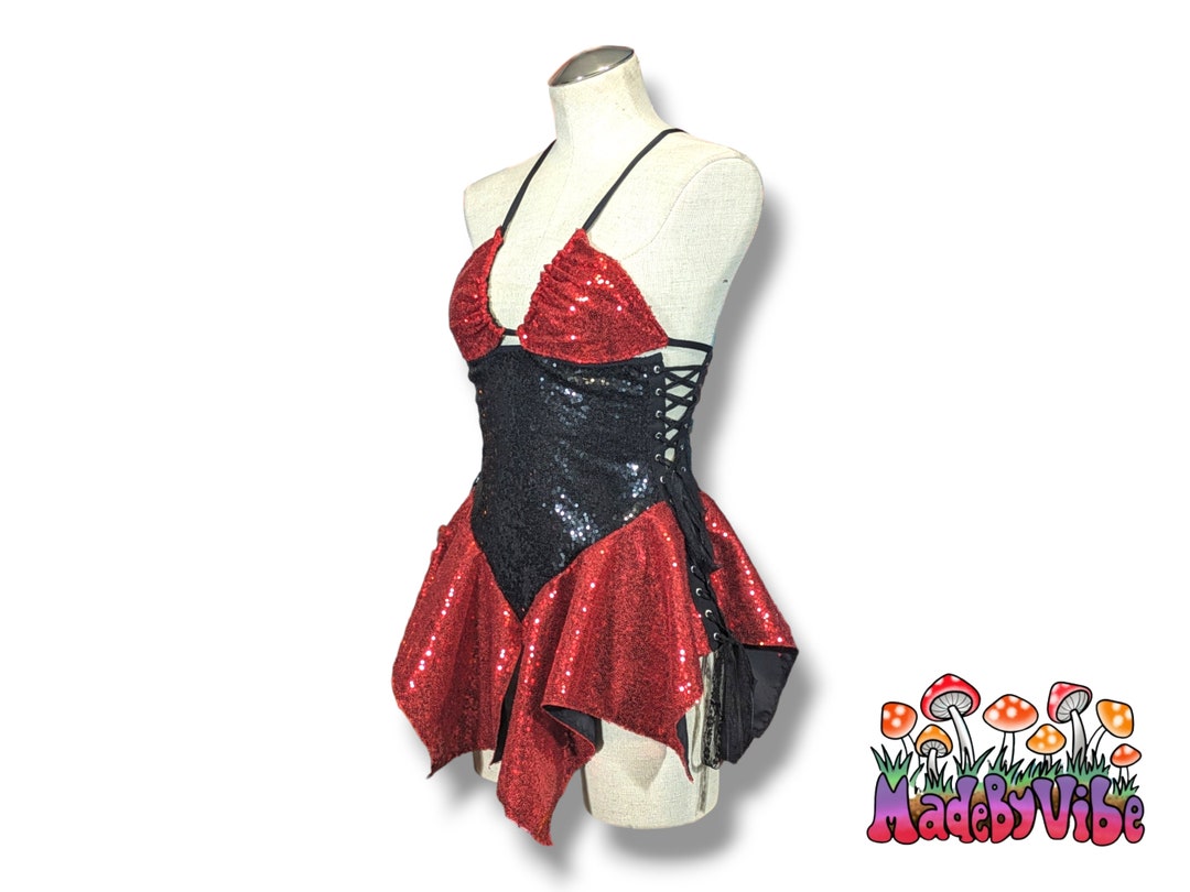Red & Black Sequin Fairy Dress | Made to Order | Pixie Rave Set - Etsy