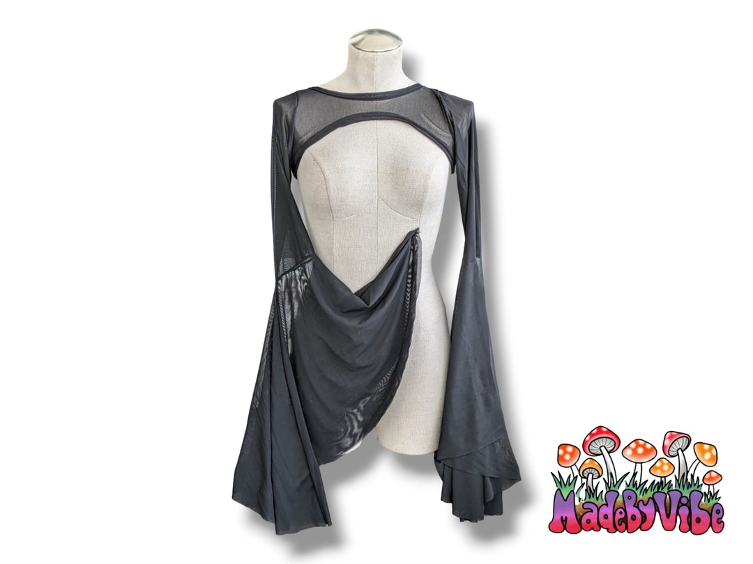Mesh Rave Shrug With Dramatic Bell Flare Sleeves Festival Crop Top Made ...