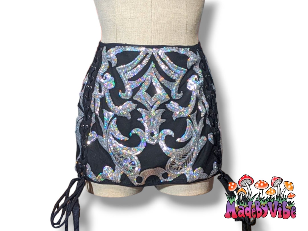 Armored Enchantress Sequin Lace up Skirt | Fully Lined | Rave Dance ...
