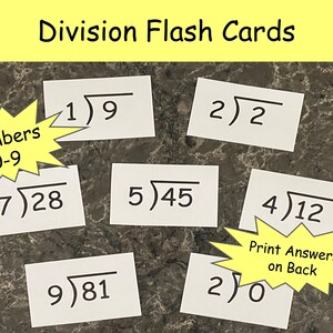 Division Flash Cards Math Facts Numbers 0-9 Fourth Grade - Etsy