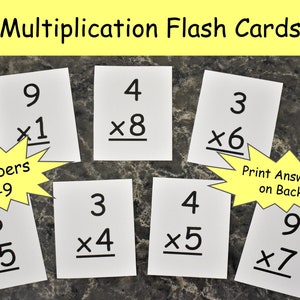 Multiplication Flash Cards Numbers 0-9 Printable Math Facts - Etsy