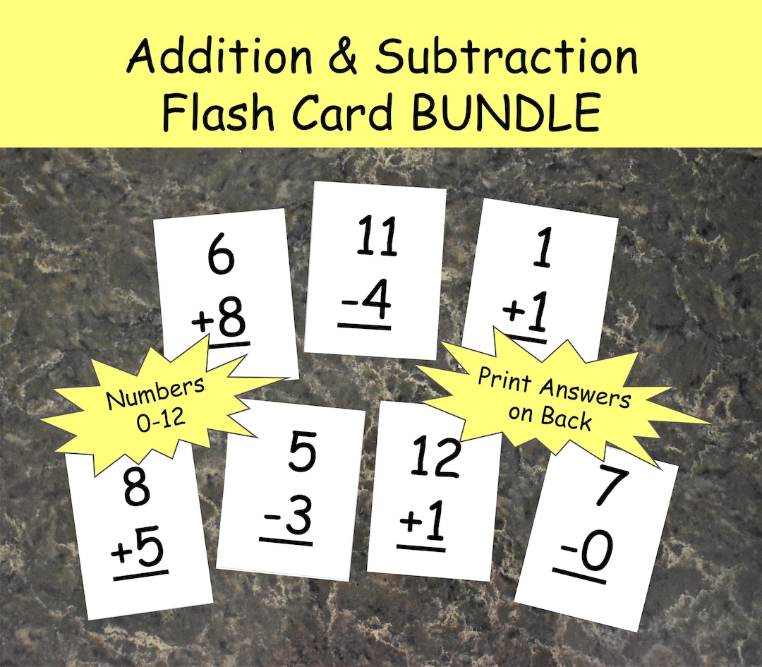 Addition and Subtraction Flash Cards BUNDLE - Math Facts Numbers 0-12 ...