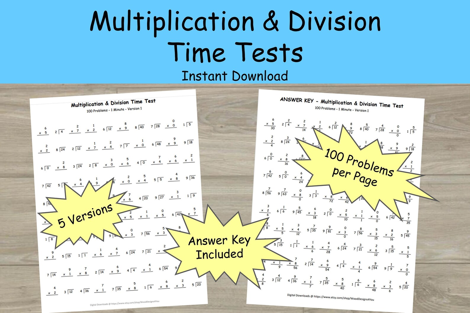 Multiplication and Division Time Test Mixed Mad Math Minute - Etsy