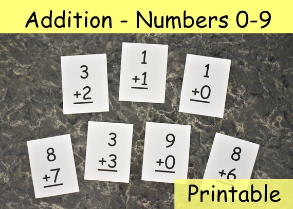 Addition Flash Cards Math Facts Numbers 0-9 Second Grade | Etsy