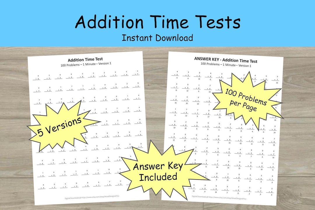 Addition Worksheets Mad Math Minute First and (Instant Download) - Etsy