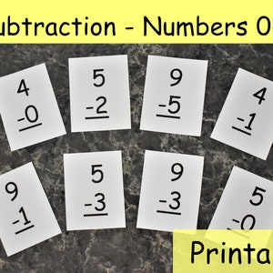 Subtraction Flash Cards Numbers 0-9 Printable Math Facts | Etsy