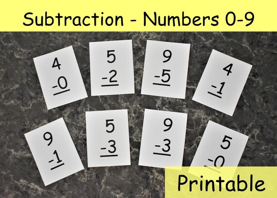 Subtraction Flash Cards Numbers 0-9 Printable Math Facts | Etsy
