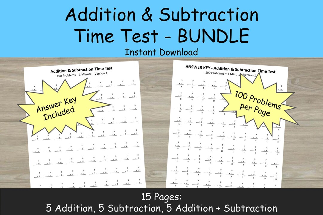 BUNDLE Addition and Subtraction Worksheets Mad Math Minute - Etsy