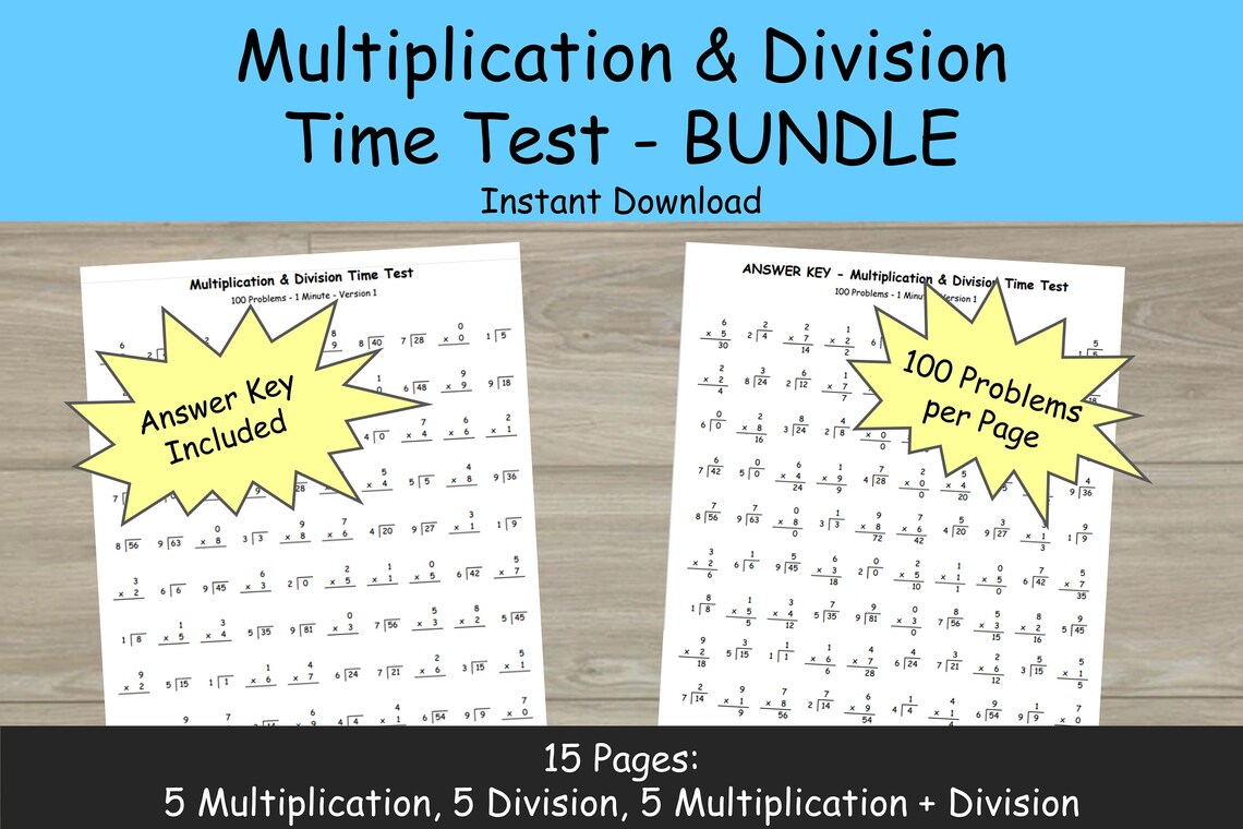 BUNDLE Multiplication and Division Worksheets Mad Math - Etsy