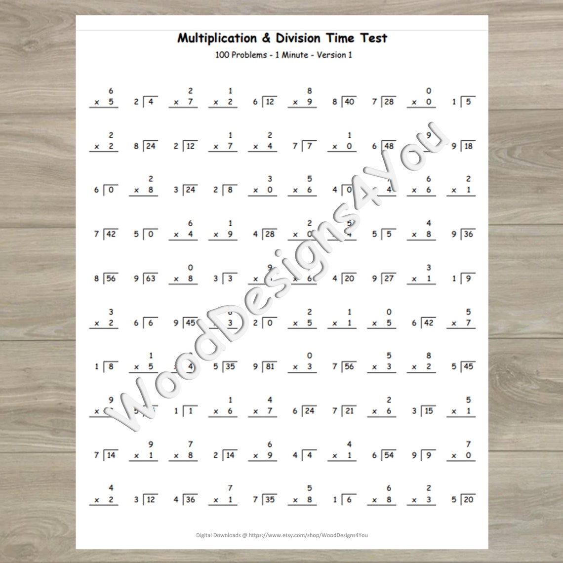 Multiplication and Division Time Test - Mixed Mad Math Minute - Third ...