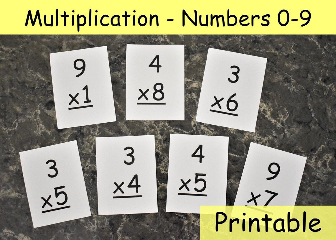 Multiplication Flash Cards Numbers 0-9 Printable Math Facts | Etsy