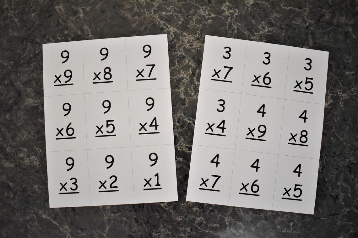 Multiplication Flash Cards Numbers 0-9 Printable Math Facts | Etsy