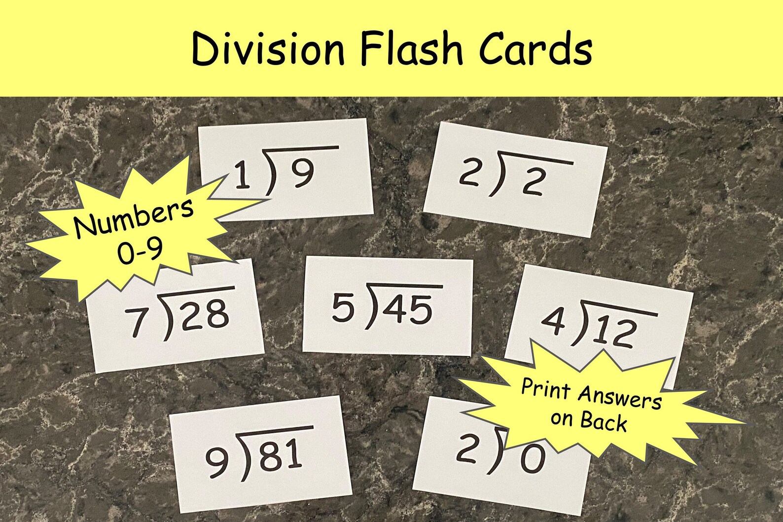Division Flash Cards Math Facts Numbers 0-9 Fourth Grade - Etsy