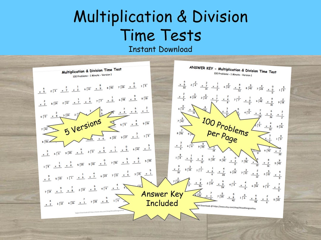 Multiplication and Division Time Test - Mixed Mad Math Minute - Third ...