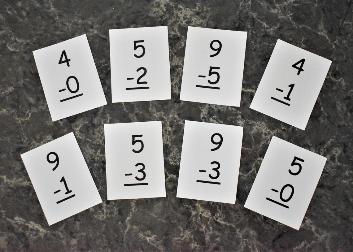 Subtraction Flash Cards Numbers 0-9 Printable Math Facts | Etsy