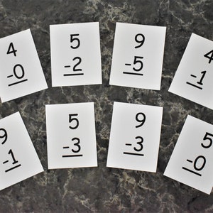 Subtraction Flash Cards Numbers 0-9 - Printable Math Facts - Single ...