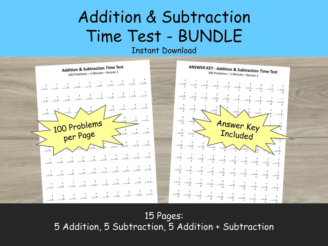 BUNDLE - Addition and Subtraction Worksheets - Mad Math Minute - First ...