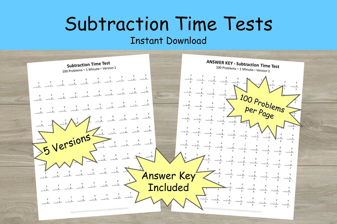 Subtraction Worksheets Minute Math First and Second Grade - Etsy