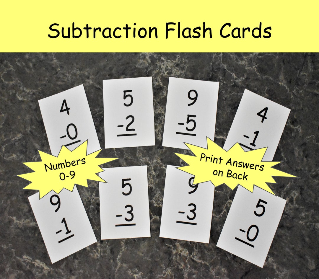 Subtraction Flash Cards Numbers 0-9 - Printable Math Facts - Single ...