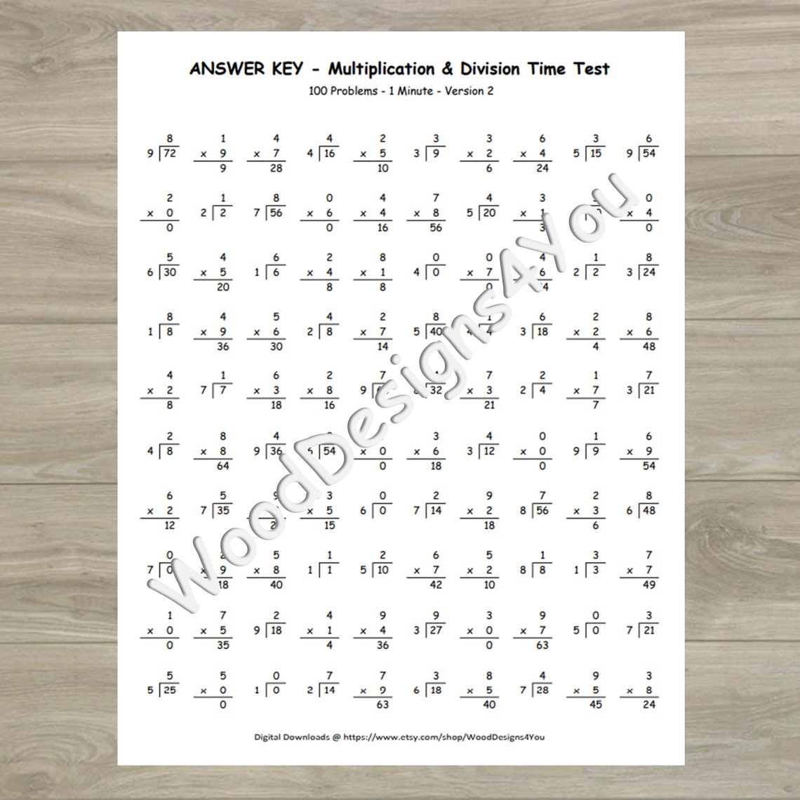 Multiplication and Division Time Test Mixed Mad Math Minute - Etsy