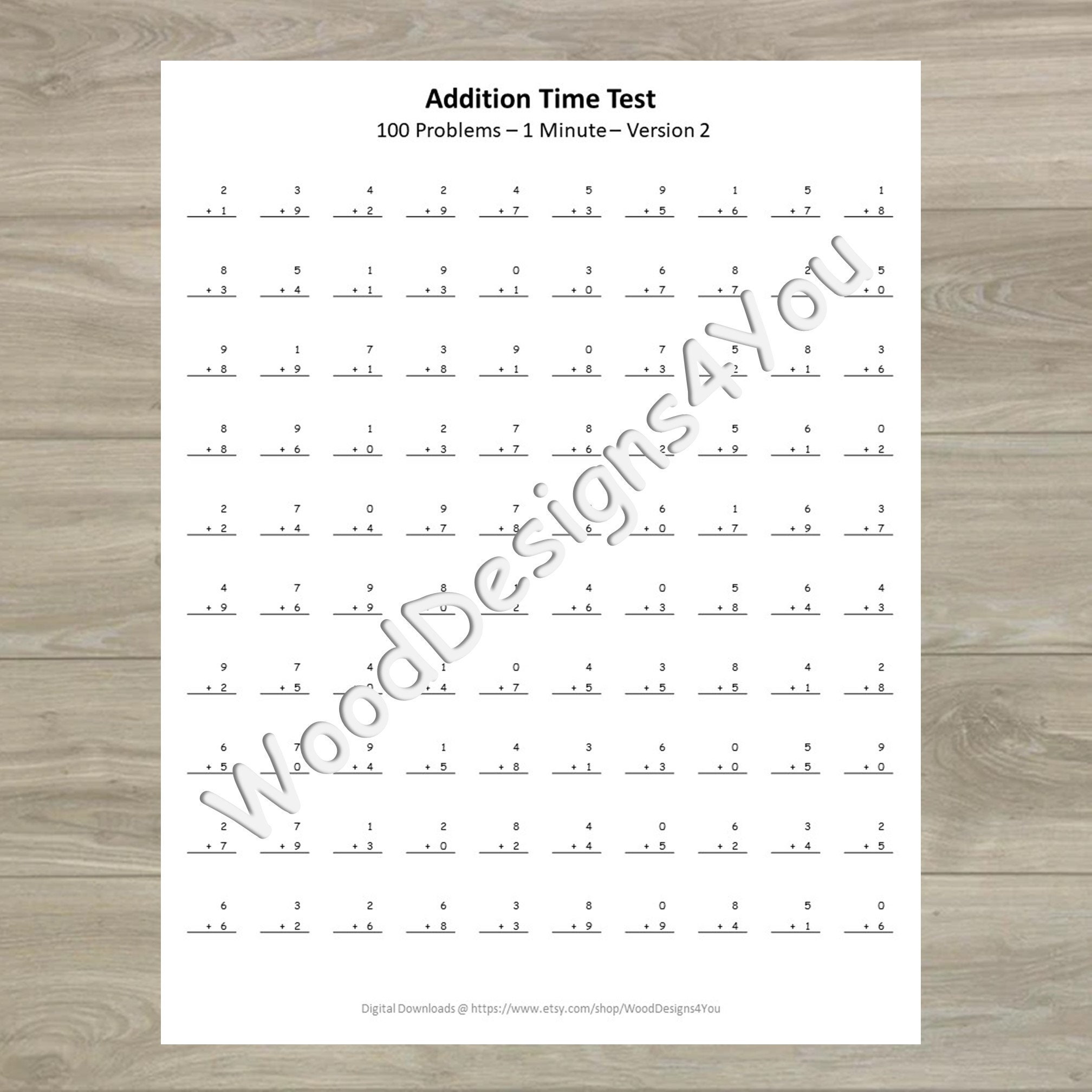 Math Addition Worksheets 100 Problems