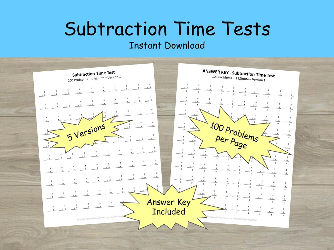 Subtraction Worksheets - Minute Math - First and Second Grade Math ...