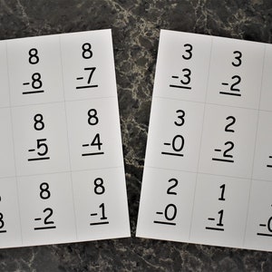 Subtraction Flash Cards Numbers 0-9 - Printable Math Facts - Single ...