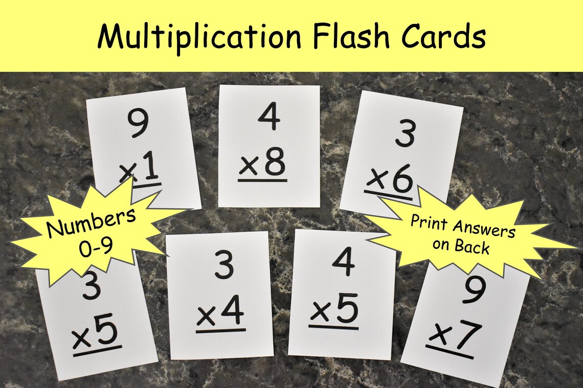 Multiplication Flash Cards Numbers 0-9 Printable Math Facts - Etsy
