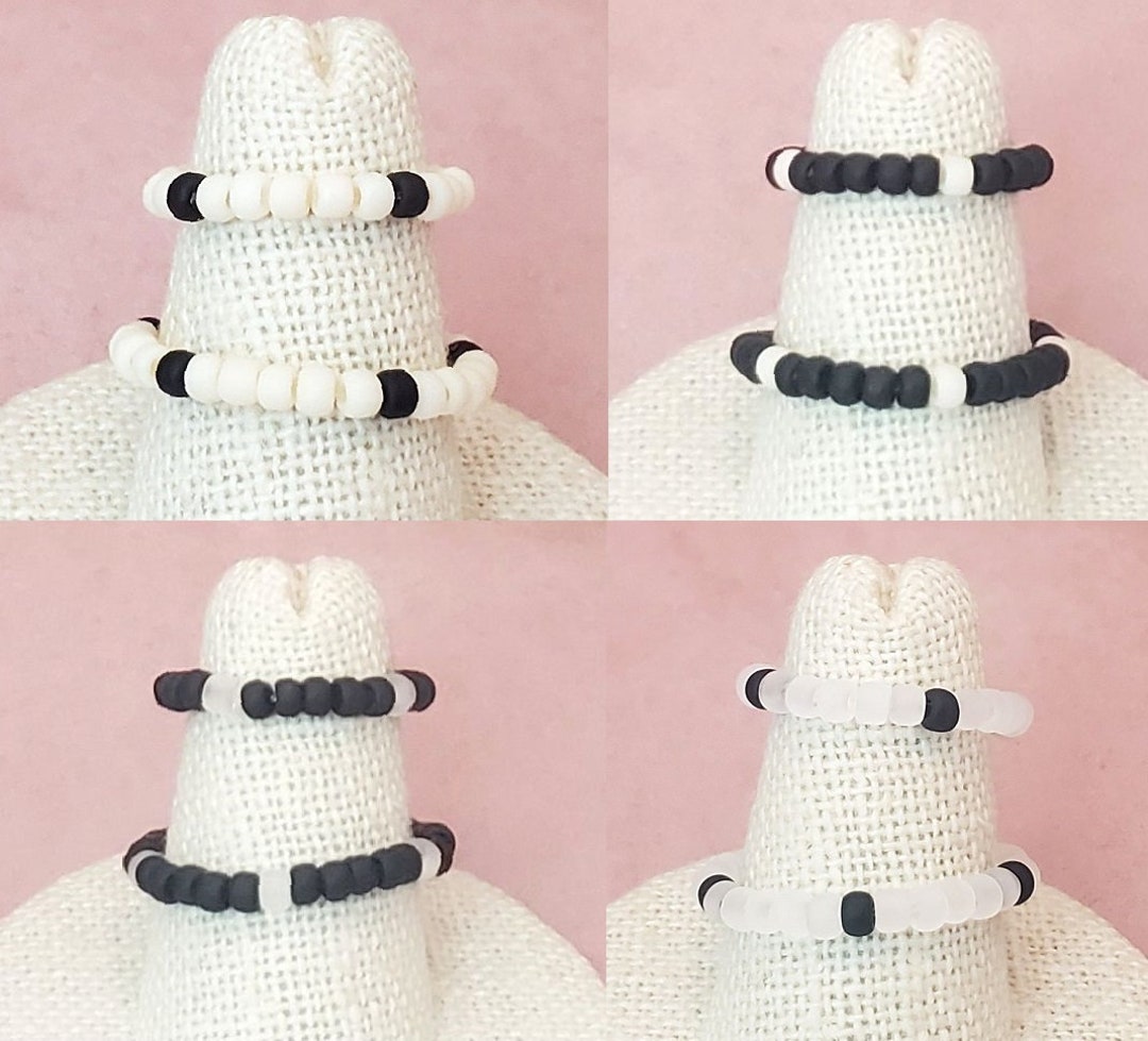 Elastic Rings in Black + White + Clear, Set of 2, Simple, Boho ...