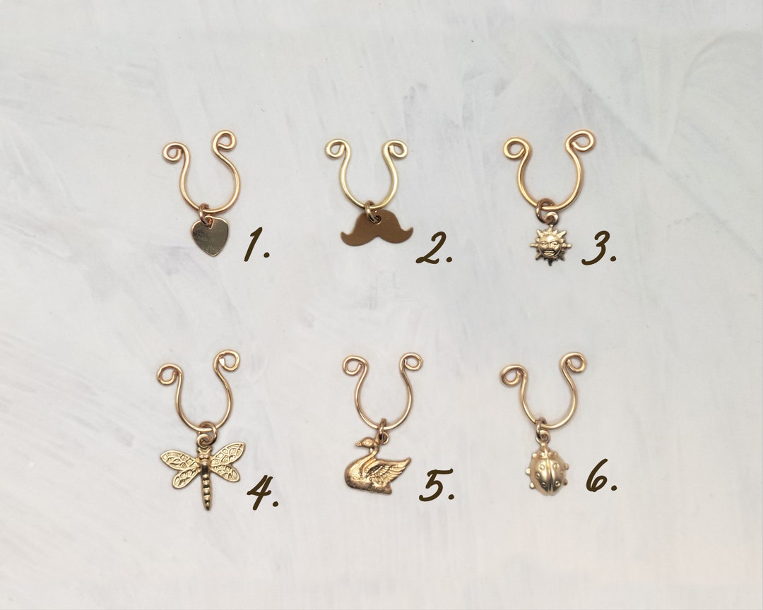 Dangle Nose Cuff, Faux Septum Ring, 14K Gold Filled, Adjustable, Charm ...
