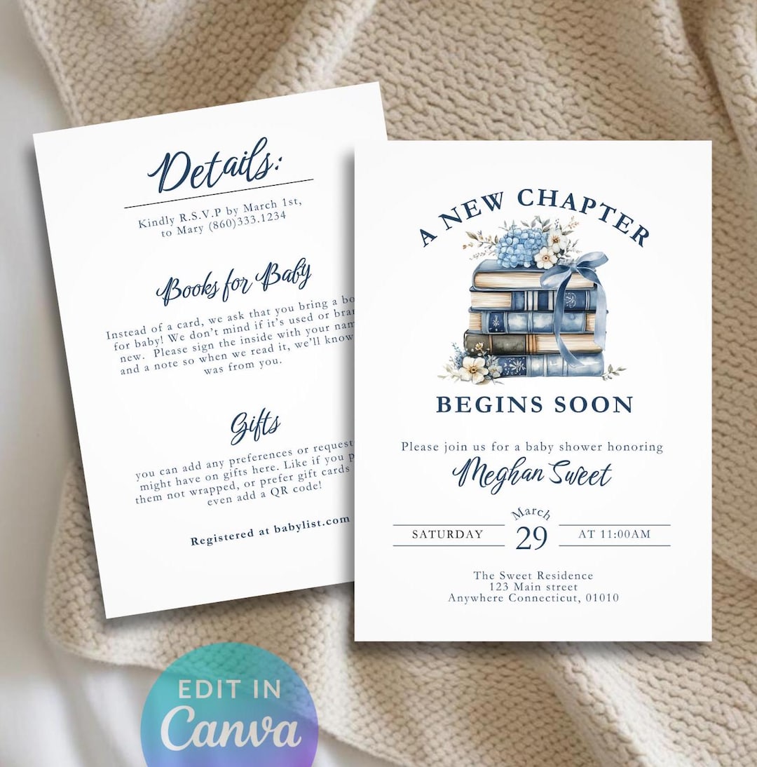 A New Chapter Begins Soon.. Blue Storybook Baby Shower 2-sided ...