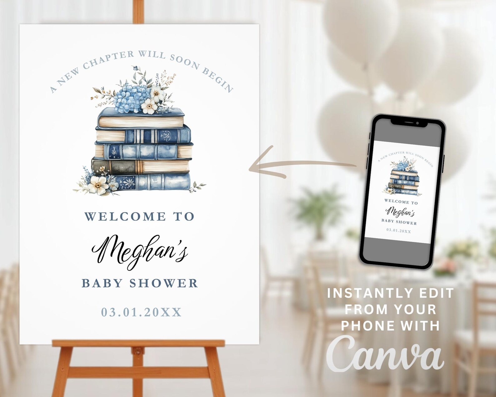 A New Chapter Will Soon Begin... Blue Storybook Baby Shower Sign ...