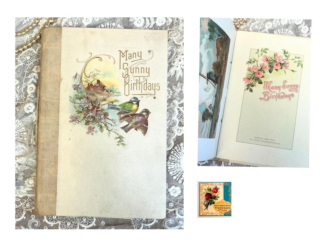Antique Victorian Birthday Greeting Book Antique Floral Sentiment Book ...