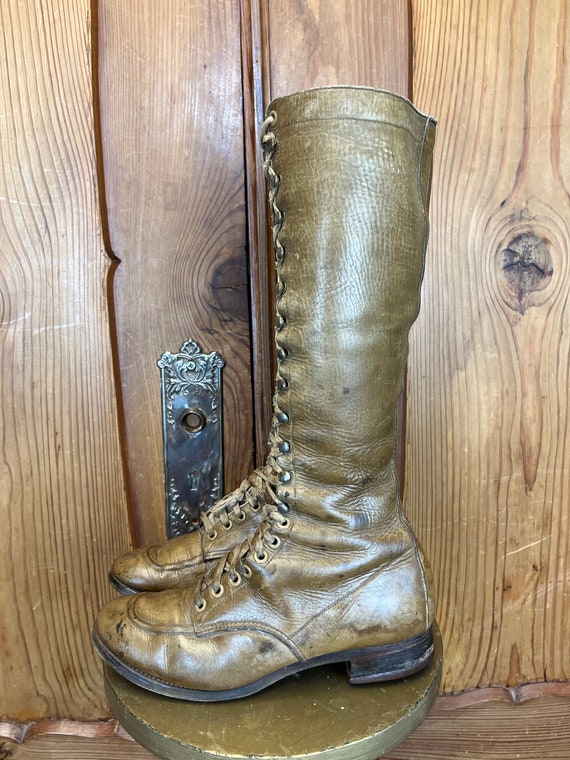 Vintage Tall Leather Field Boots 1930’s Women’s Leath… - Gem