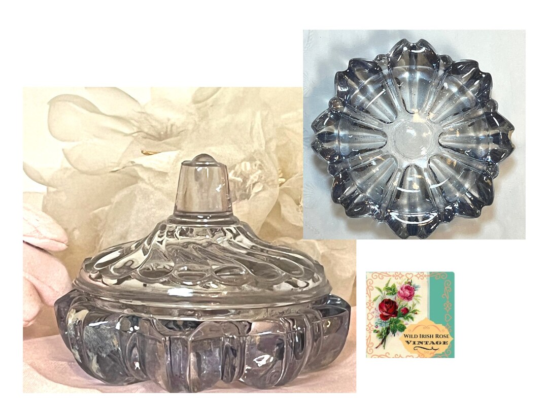 Antique Glass Candy Dish With Lid Pressed Glass Antique Blue Tinge ...