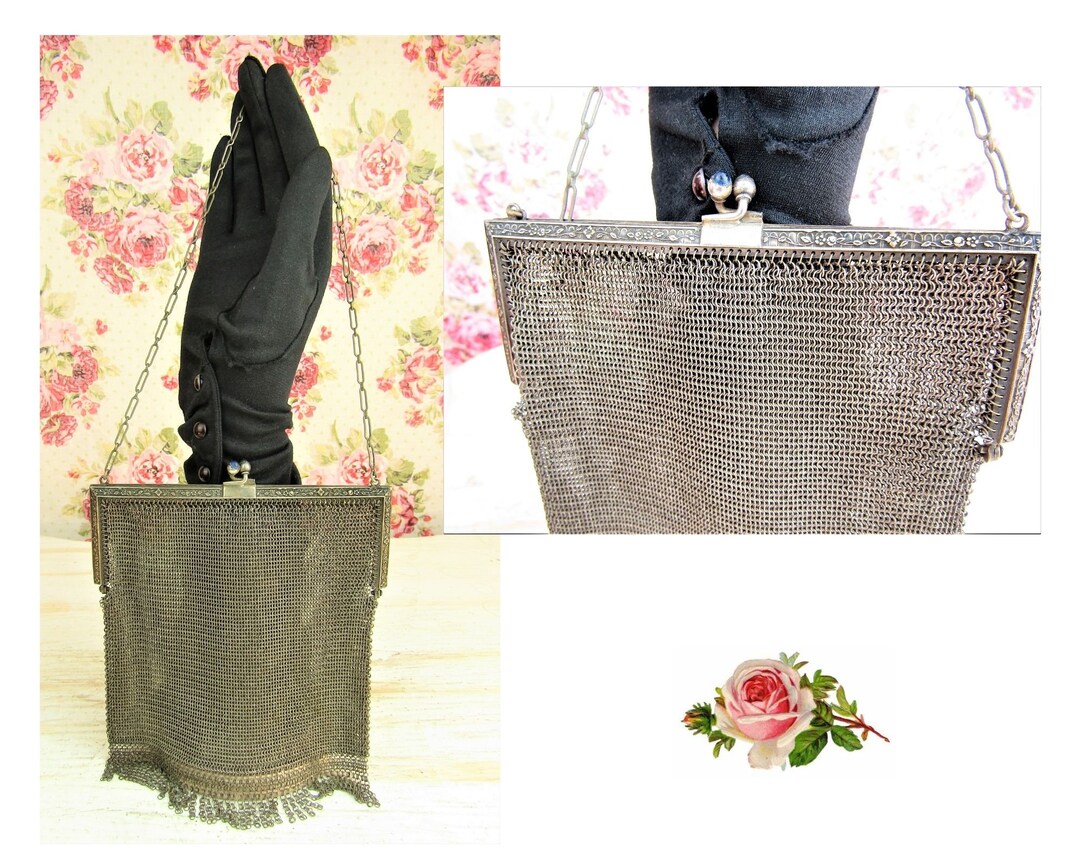 Antique 1910's Jeweled Mesh Bag 1910s Great Gatsby Silver Mesh Handbag by Whiting & Davis ...
