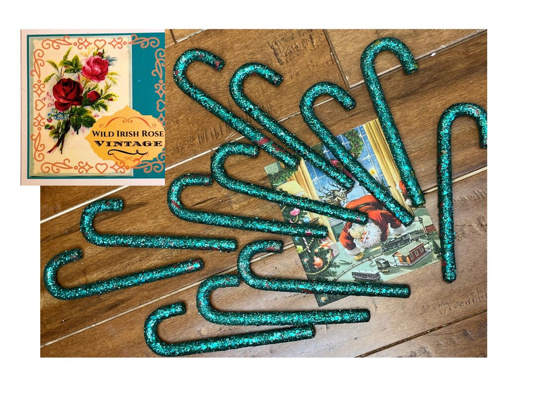 Midcentury Christmas Candy Cane Ornaments 12 Vintage Glitter Candy ...
